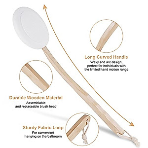 URAQT Lotion Applicator for Back, 7 Piece Set Back Cream Applicator, 2 in 1 Body Brush Back Scrubber for Self Application, Long Wooden Handle Back Applicator with 4 Pads, Bath Brush and Hook