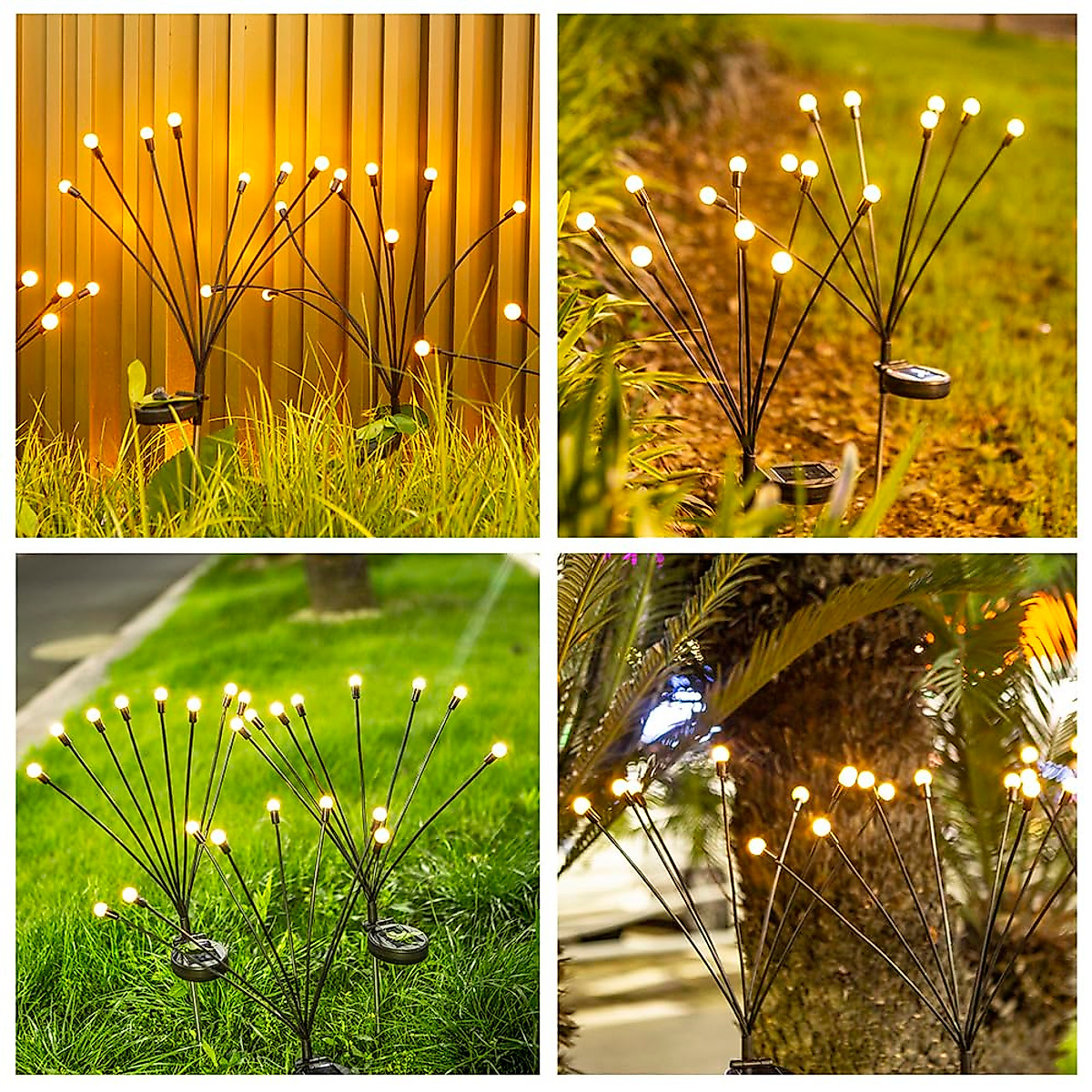 Phreewill Solar Garden Lights,Solar Swaying Light, Sway by Wind, Solar Outdoor Lights, Yard Patio Pathway Decoration, High Flexibility Iron Wire & Heavy Bulb Base, Warm White(4 Pack)