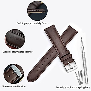 WOCCI 18mm Vintage Leather Watch Band for Men and Women, Silver Buckle (Dark Brown)