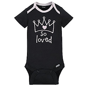Gerber Baby Girls 5-Pack Short Sleeve Variety Onesies Bodysuits, Princess Crown, 0-3 Months