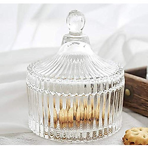 280ML/10Oz Candy Dishes Crystal Glass Candy Box with Lid Decorative Covered Food Storage Organization Sugar Bowl Cookie Jar Biscuit Jar Seasoning Jar for Home Kitchen(Clear)