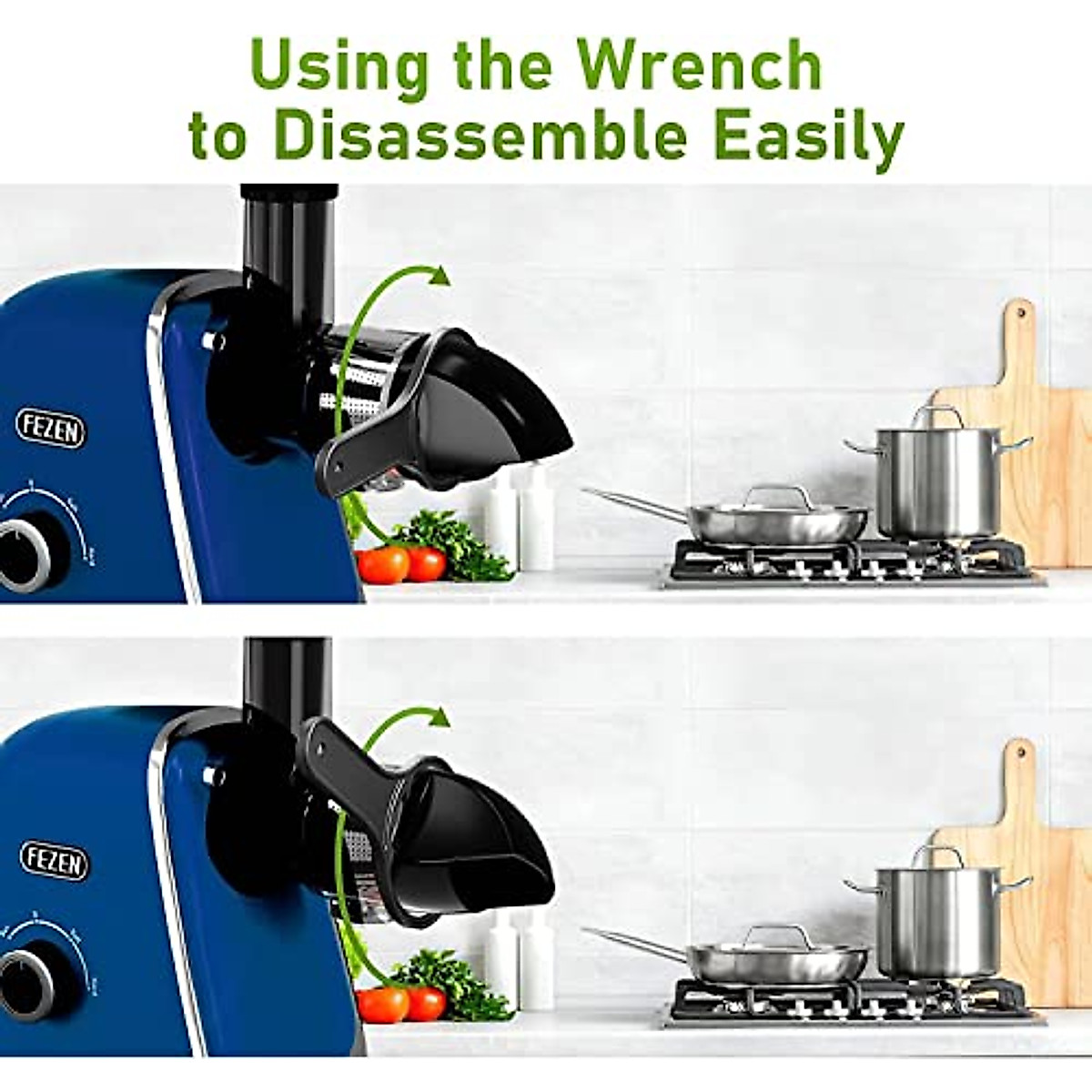 Cold Press Juicer, FEZEN Slow Masticating Juicer With 2 Speeds & Reverse Control, High Juice Yield & Pure Taste, Celery Juice Maker & Beetroot Juice Extractor for High Nutrient Fruits and Vegetables Juice, Easy to Clean, BPA Free