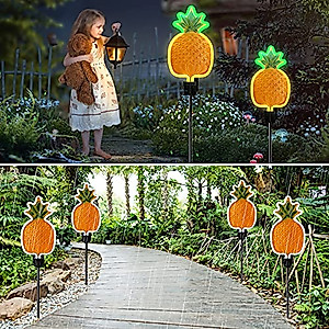 Solar Pineapple Neon Light - Set of 2 Metal Garden Stake Lights 42 inch Path Lighting for Christmas Yard Lawn Patio Walkway Decor