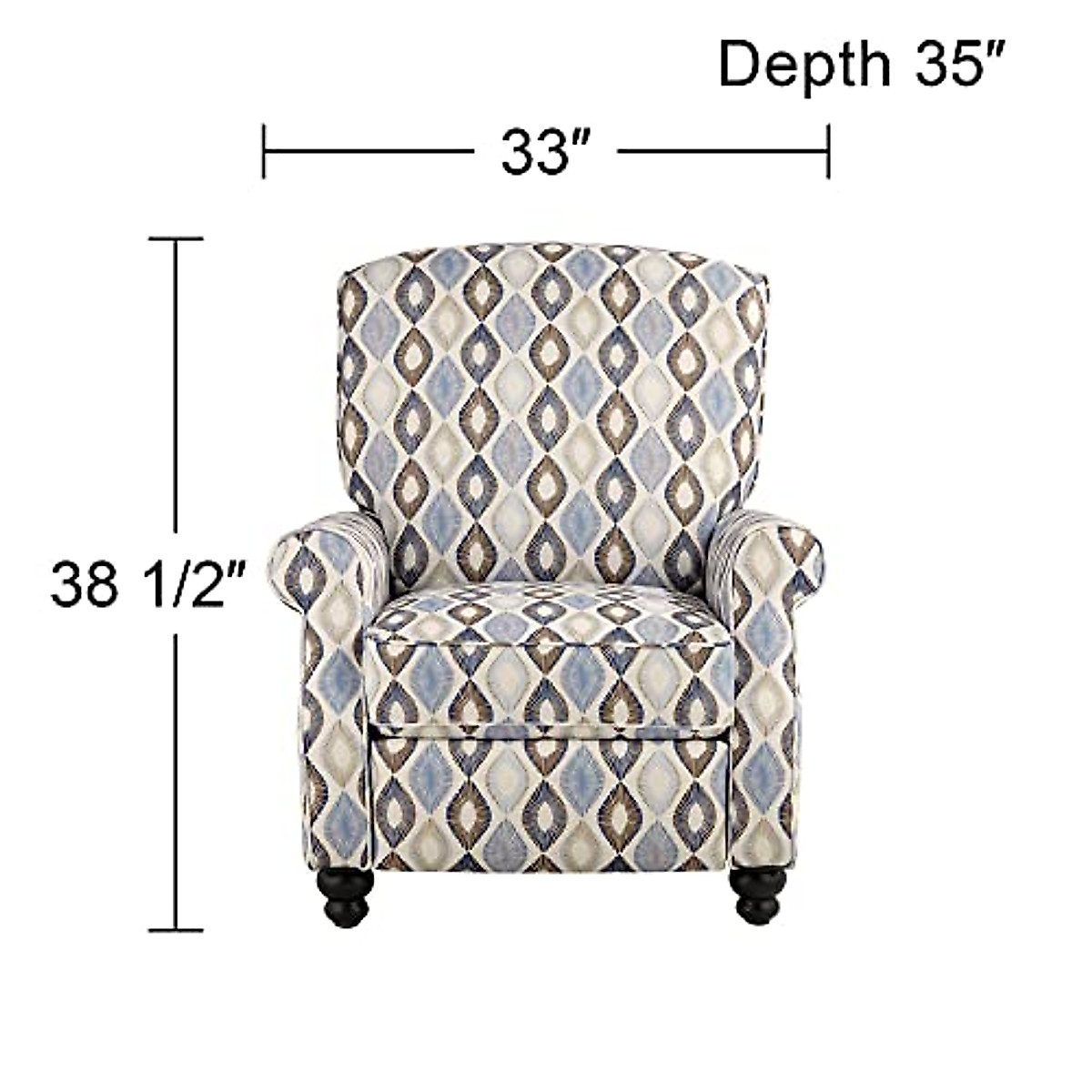 Elm Lane Blue Diamond Recliner Chair Modern Armchair Comfortable Push Manual Reclining Footrest Upholstered for Bedroom Living Room Reading Home Relax Office Napping