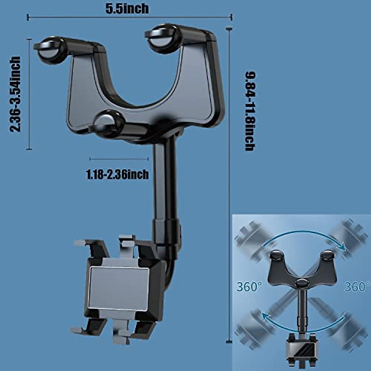 2022 New Version-Car Phone Holder Mount, Rearview Mirror Phone Holder for Car, 360°Rotatable and Retractable Car Phone Holder, Multifunctional Phone Mount for Car, for All Mobile Phones