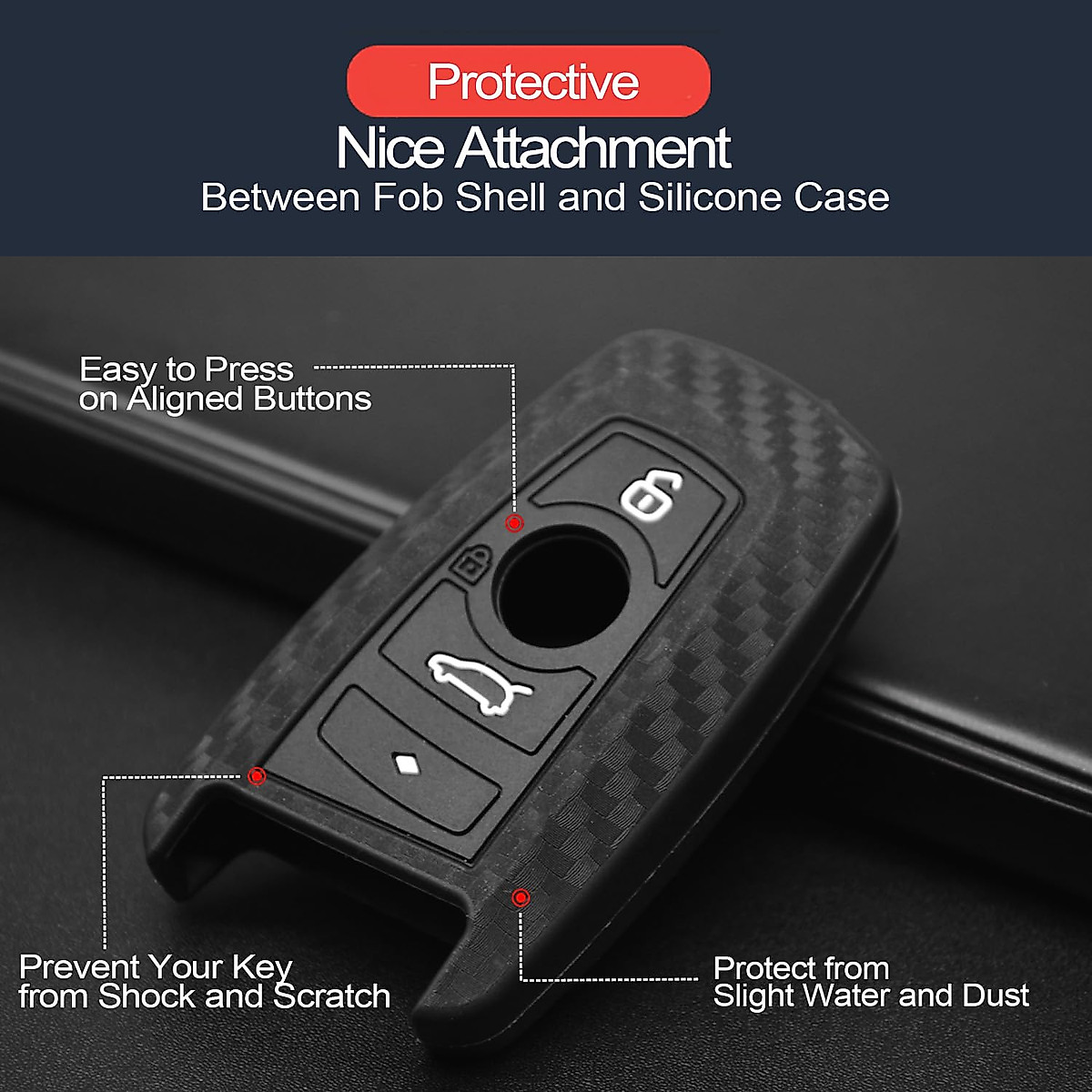 INFIPAR 2pcs Compatible with BMW X4 X5 X1 X3 X6 3 5 7 Series M1 M2 M3 M5 335 328 535 650 740 F05 F10 F20 F30 Carbon Fiber Looks Key Fob Cover Case Key Chain Protector Keyless Remote Holder Jacket