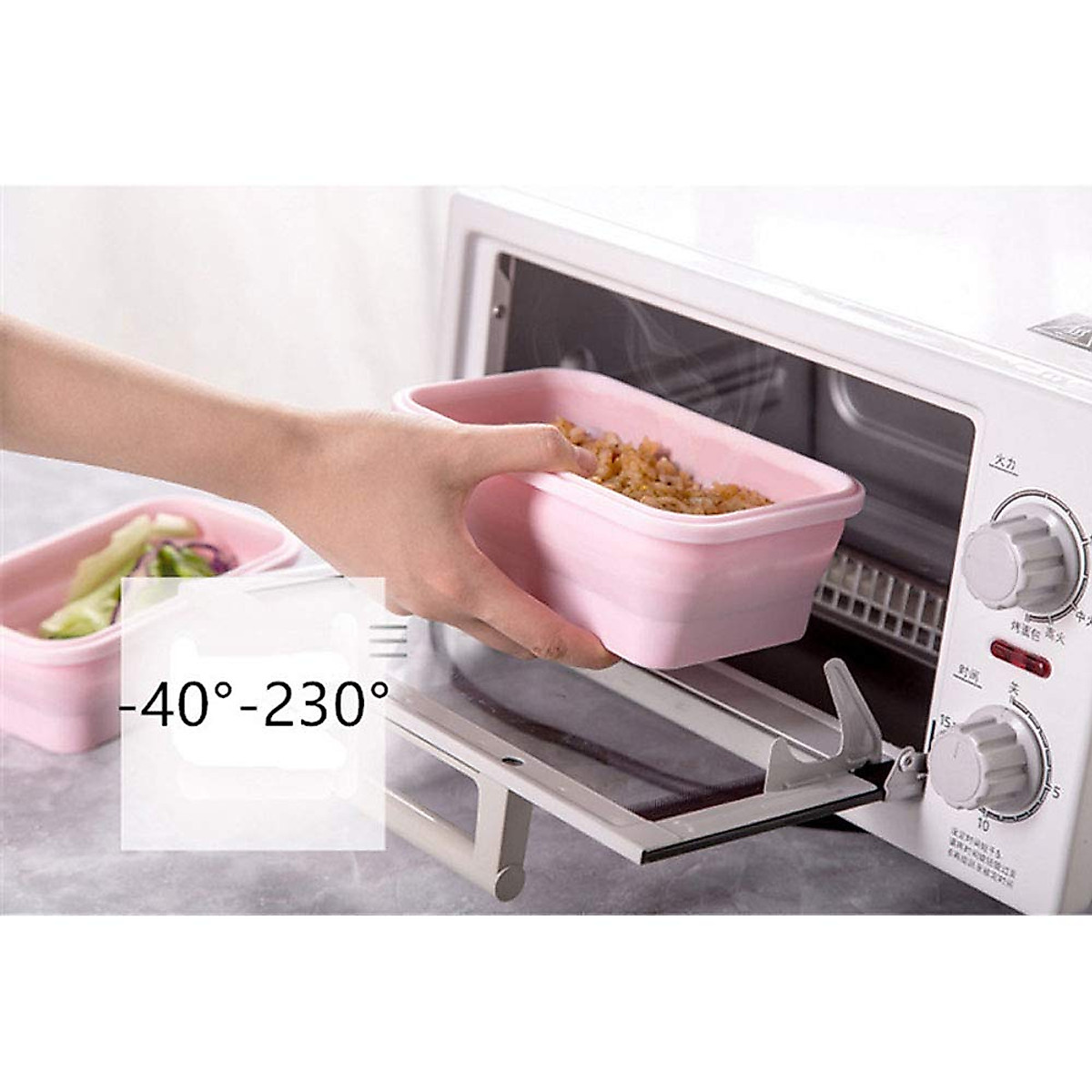 Camping Silicone Food Storage Container, Collapsible Vegetable Fruit Container Storage Cabinet Silicone Food Storage Lunch Box 3 Set Microwave Safe Container (Pink)