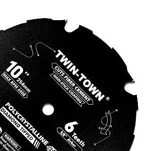 TWIN-TOWN PCDT1006 10 Inch 6 Tooth Polycrystalline Diamond Tipped (PCD) Hardie Fiber Cement Saw Blade with 5/8 Inch Arbor