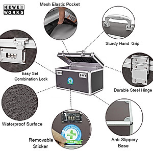 HEWEI WORKS Locking Box with Portable Storage Case, 14.2''x 7.2''x 8.2''，Childproof Medication Lock Organizer, Lockbox for Documents & Valuables (Coffee/Large)
