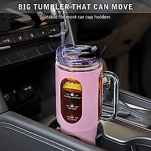 Zibtes 40 oz Glass Tumbler with Lid and Straws, Motivational Water Bottle with Time Marker and Silicone Protective Cover, Iced Coffee Cup with Handle,(Teal)