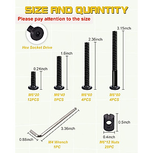 Crib Screws Hardware Replacement Kit - 28 Set Baby Bed Frame Bolts &Barrel Nuts Set,M6x20/40/60/80 mm Hex Drive Socket Cap Screws Barrel Nuts