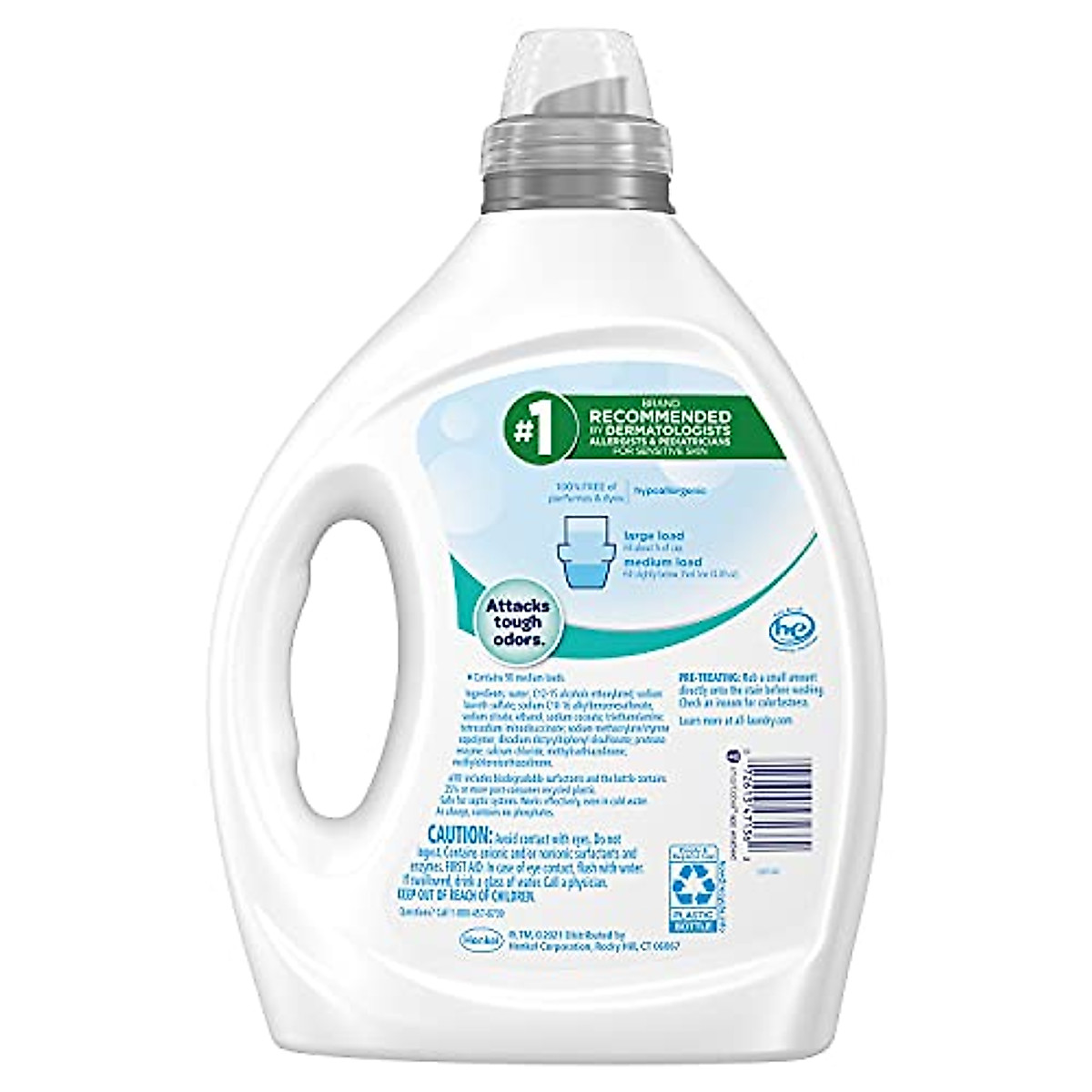 all Laundry Detergent Liquid, Free Clear for Sensitive Skin, Odor Relief, Unscented and Hypoallergenic, 2X Concentrated, 90 Loads
