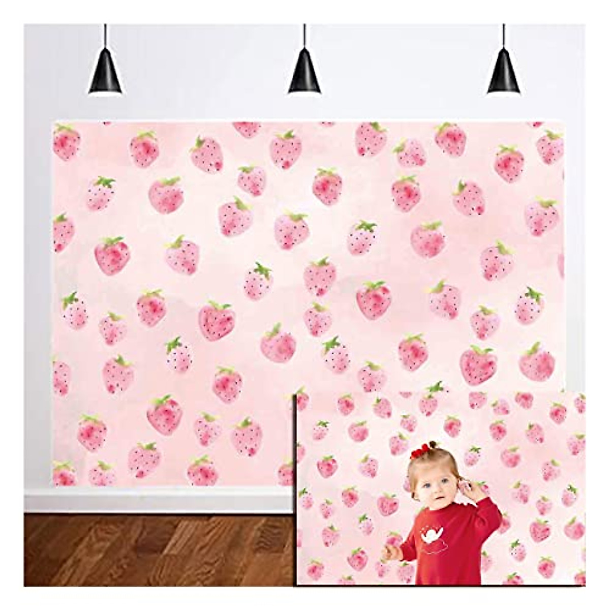 MAQTT Pink Strawberry Backdrop for Girls Birthday Party Decoration Strawberry Photography Background Baby Shower Supplies Cake Table Decor Wall Paper Photo Props 5x3ft