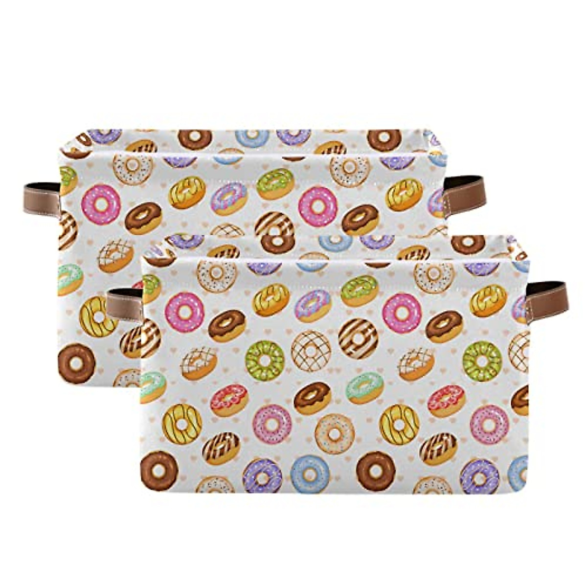 Kigai Doughnut Storage Bins for Shelves, Storage Basket with Double Handle, Foldable Storage Cubes with Metal Frame, Rectangular Closet Organizer Containers for Home Bedroom