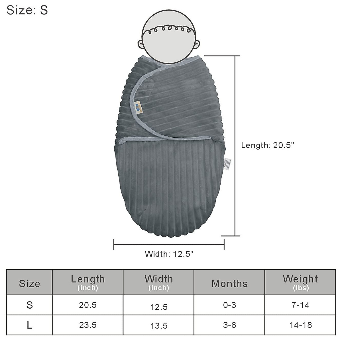 BlueSnail Newborn Baby Swaddle, Easy Wrap Receiving Blanket, Newborn Essentials Must Have (S,0-3 Months, Gray)