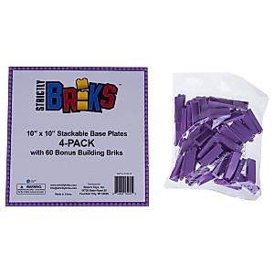 Strictly Briks Compatible with Lego 4 Pack Classic Stackable Baseplates 10x10 in, Building Bricks Plates with 32 x 32 Studs, Towers, Shelves, 4 Plates & 30 Stackers, Lavender
