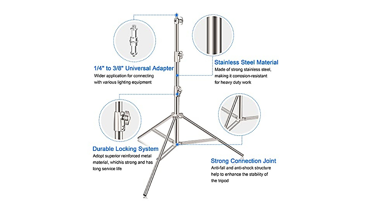EMART 9.2ft Stainless Steel Light Stand – Heavy Duty & Adjustable