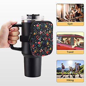 YR Water Bottle Pouch for Stanley Quencher Adventure 40oz & 30oz Tumbler, Gym Water Bottle Pouch for Stanley Cup 40oz with Handle, Black Polyester, Nylon