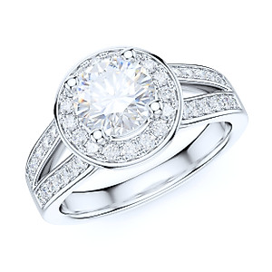 PRSTANI Sterling Silver Split Shank 1CT Round Brilliant Cut Genuine Moissanite Halo Promise Engagement Ring (7)