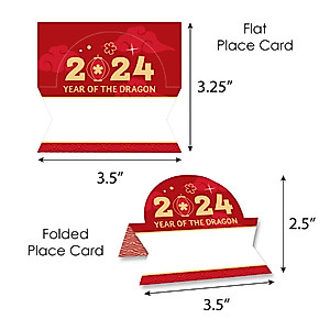 Big Dot of Happiness Lunar New Year - 2024 Year of the Dragon Tent Buffet Card - Table Setting Name Place Cards - Set of 24