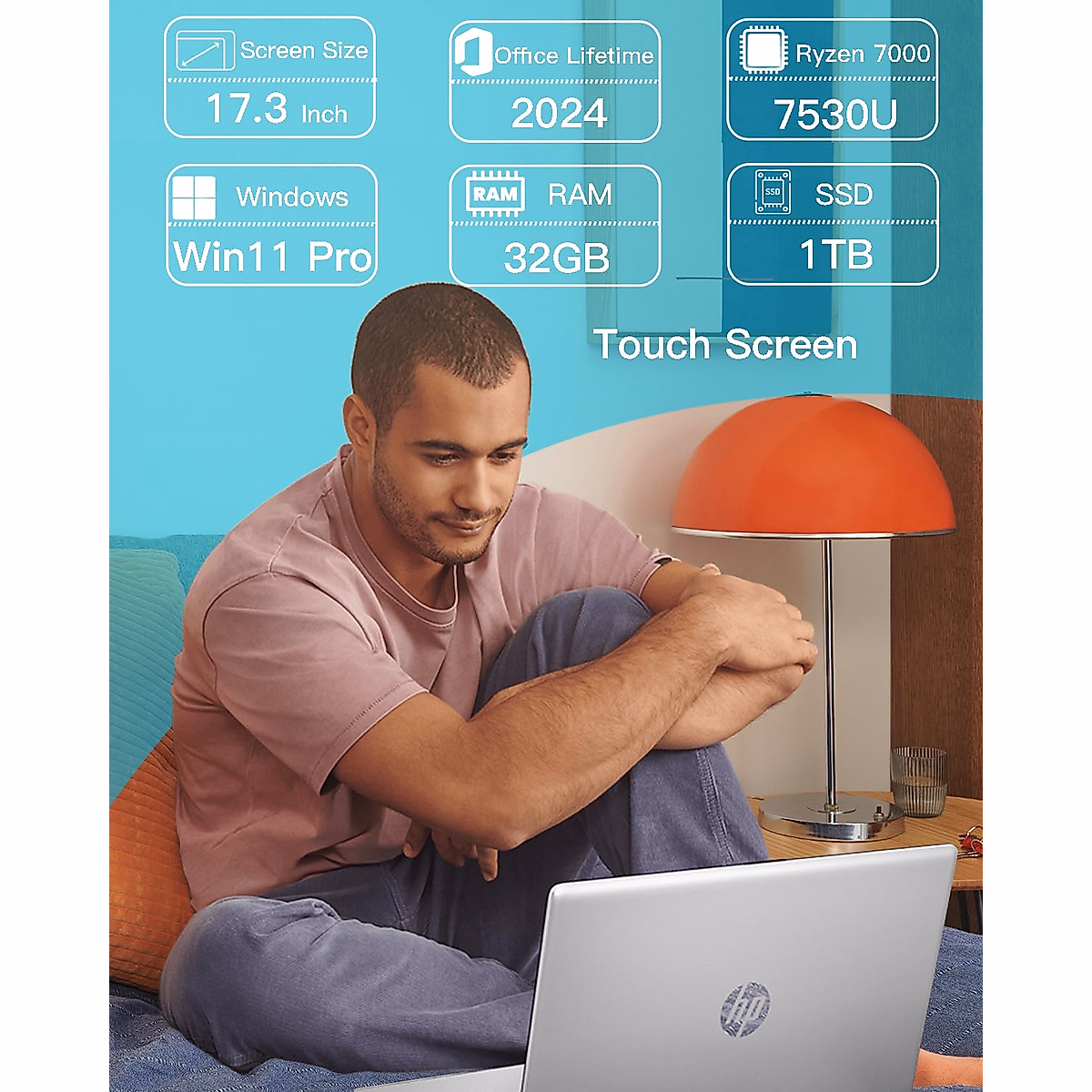 HP 17-inch Touchscreen Business Laptop - 17.3" Display, 2024 Microsoft Office Lifetime, CD/DVD Drive, AMD Ryzen 5 7530U(Beats i7-1165G7, Up to 4.5Ghz), 32GB RAM 1TB SSD, Windows 11 Pro, Numeric Keypad