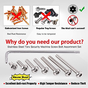 Hilitchi 100Pcs 7Sizes M4 Button Head Torx Security Screws Stainless Steel Tamper Proof Screws w T20 Bit, M4x8/12/16/20/25/30/35(Assortment Kit)