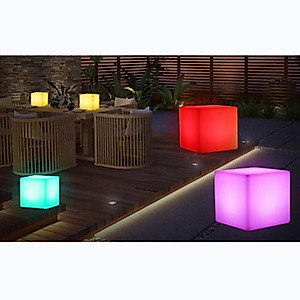 LED Square Cube Chair 16 RGB Color Changing Light Up Rechargeable Module with Remote Waterproof Glow Table Outdoor Patio PartyCube Stool Seat Atmosphere Lamp (Charge 17.1 inch Cube)