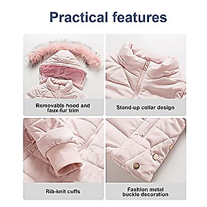 Chrisuno Women's Heavyweight Long-Sleeve Plus Size Puffer Coat Windbreaker Clothes With Removable Hood Pink 3XL