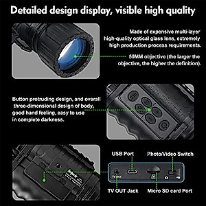 Bestguarder Digital Night Vision Monocular for Adults, True IR Illuminator for Complete Darkness, High Sensitivity COMS Sensor Night Goggles Night Vision Binoculars for Hunting/WG-50
