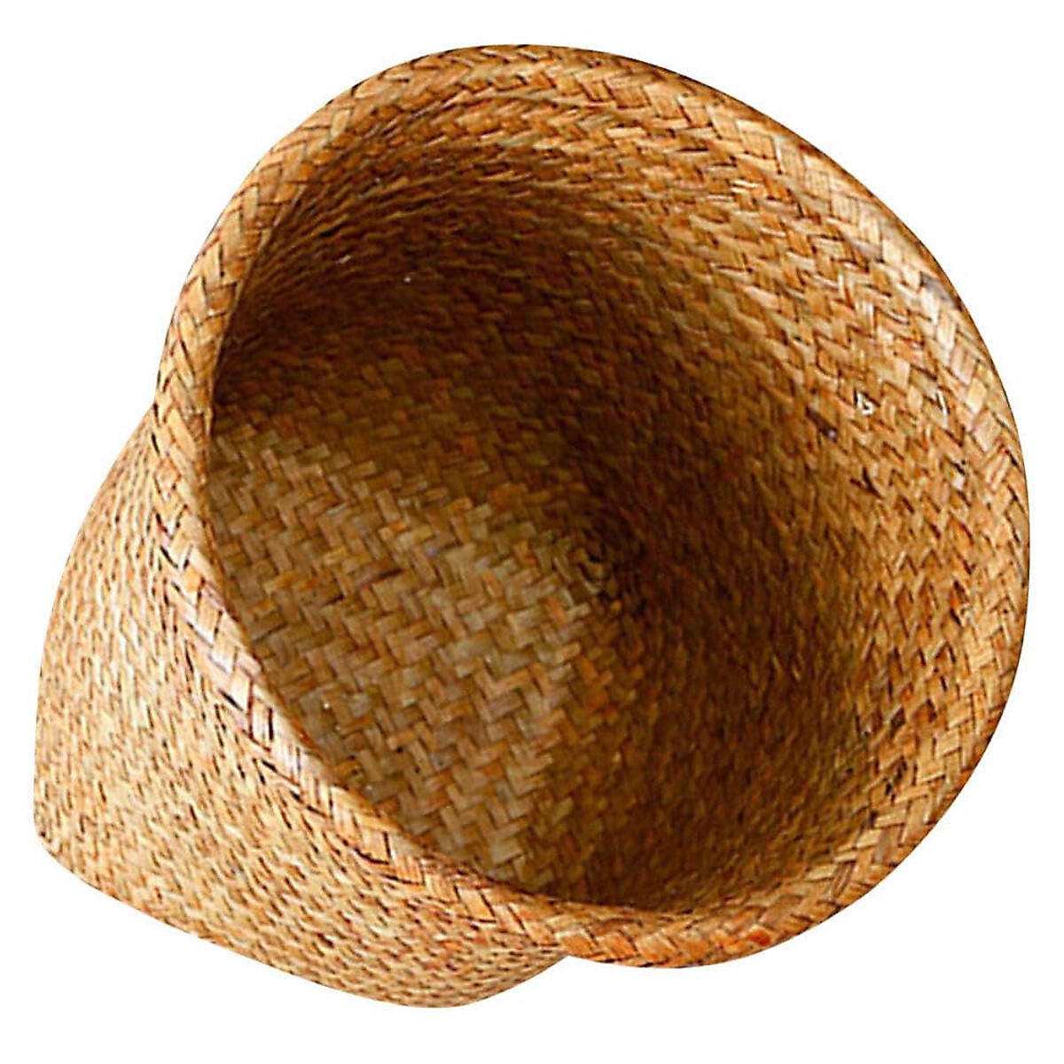 GANAZONO Straw Woven Trash Can, Wicker Waste Bin 12 Inch Small Handmade Planter Rustic Flower Pot Round Waste Basket Farmhouse Garbage Can for Bathroom Desktop Rubbish