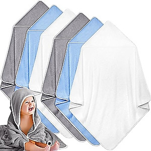 6 Pack Baby Bath Towel, Coral Fleece Soft Absorbent Newborn Hooded Towel for Kids, 30 x 30 Inch Hooded Baby Toddler Bath Blanket Towel for Babies Toddler Infant Shower Gift Supplies (Gray/Beige/Blue)