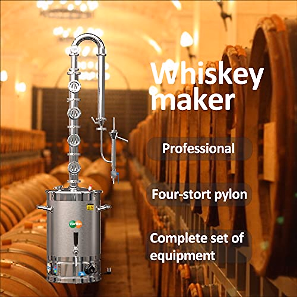 YUEWO 110V Electric 304 Stainless Steel Alcohol Distiller Flute Reflux Column Still with Sight Glasses Wine Making Kit for DIY Whisky Wine Brandy Gin (Produce 92% ABV)