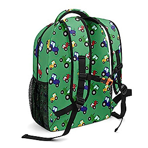 CustomLife Personalized Green Tractors School Backpacks Bookbag Travel Pack for Boys Girls Men Women, 16.5''(H) x 12.2''(L) x 5.9''(W)