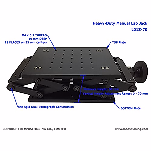 Lab Scissors Jack, MPositioning L01Z-70 Aluminum Laboratory Jack Lift Table 160 x 220 Platform Size, Smooth Motion in 70 mm Z Axia, Support Loading 30kg