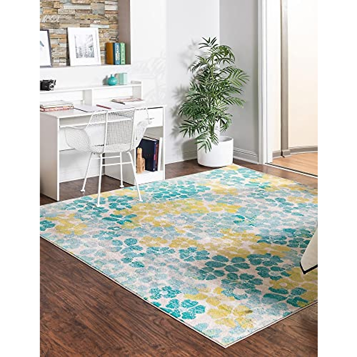 Unique Loom Azalea Collection Area Rug - Encore (Square 7' 10" x 7' 10", Blue/Ivory)