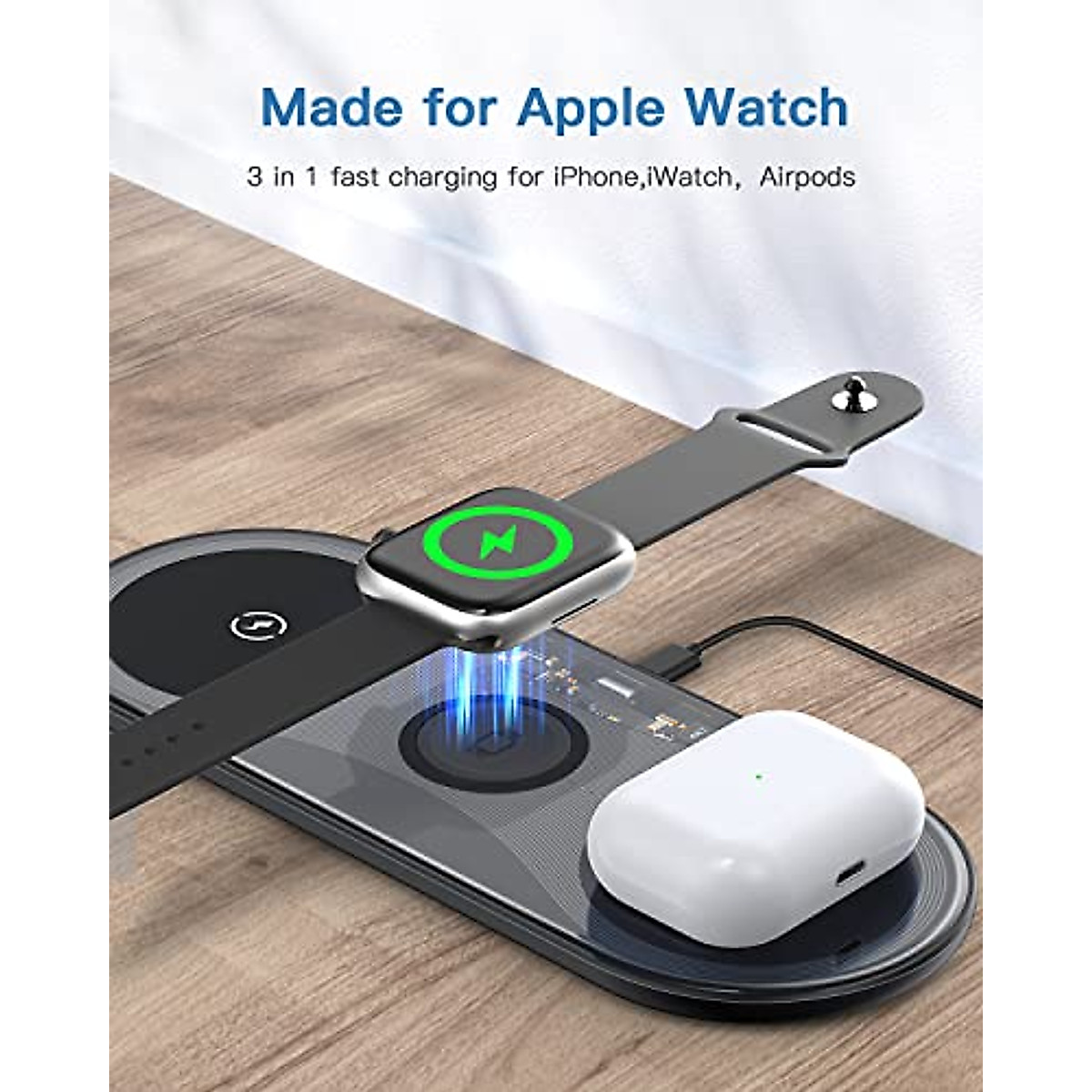 Wireless Charging Pad,TELSOR Portable 3 in 1 Wireless Charger Station for Multiple Devices,Ultra-Slim Travel Charging Pad for Apple Watch 7/6/5/4/3/2,iPhone 14 13 12 Pro& AirPods 3/2/Pro