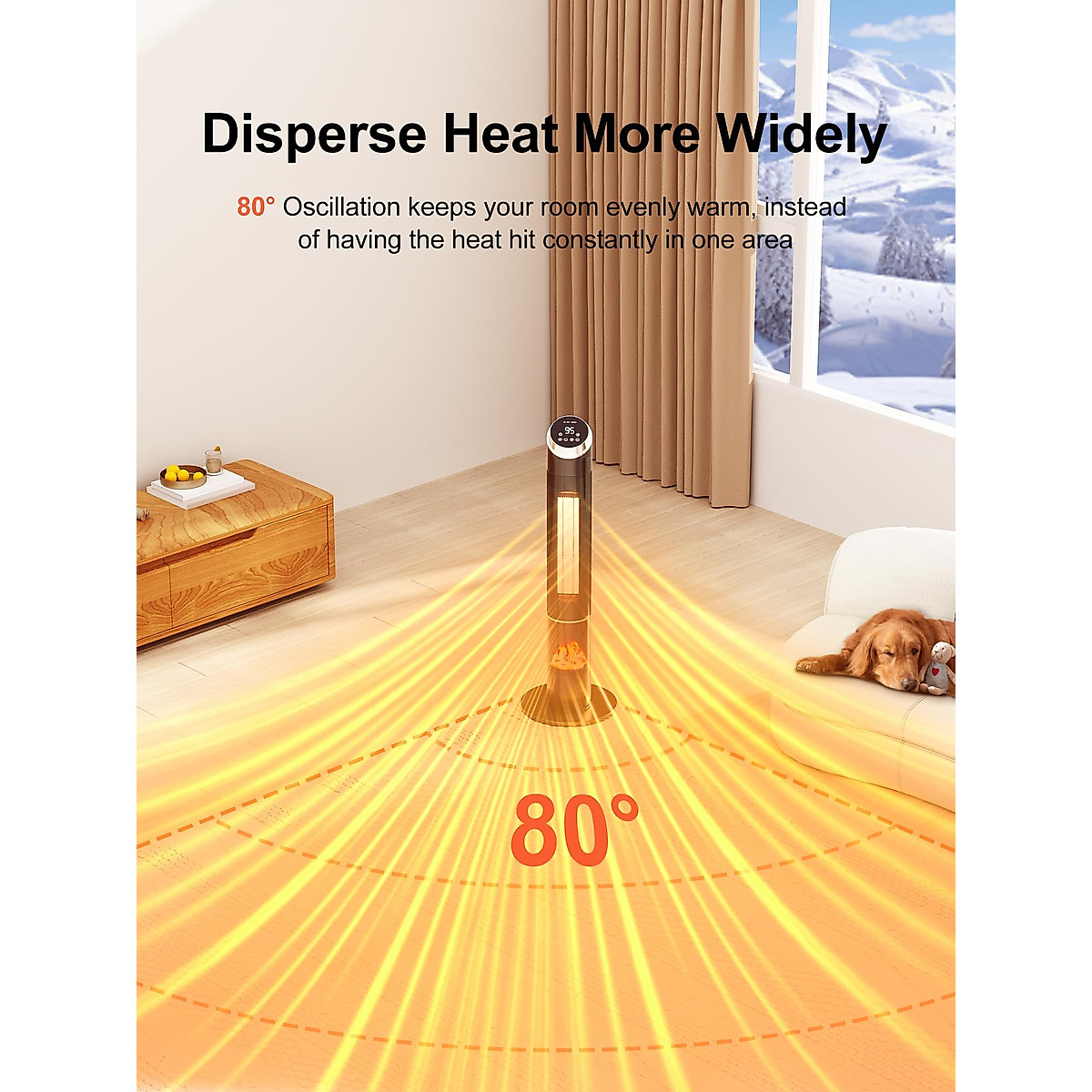 Uthfy Space Heater Indoor, 38" Electric Room Heater with Flame, 24H Timer, Portable Tower Heater with Remote, Thermostat, 3 Modes, Tip-over and Overheat Protection, for Bedroom Office Large Room Use