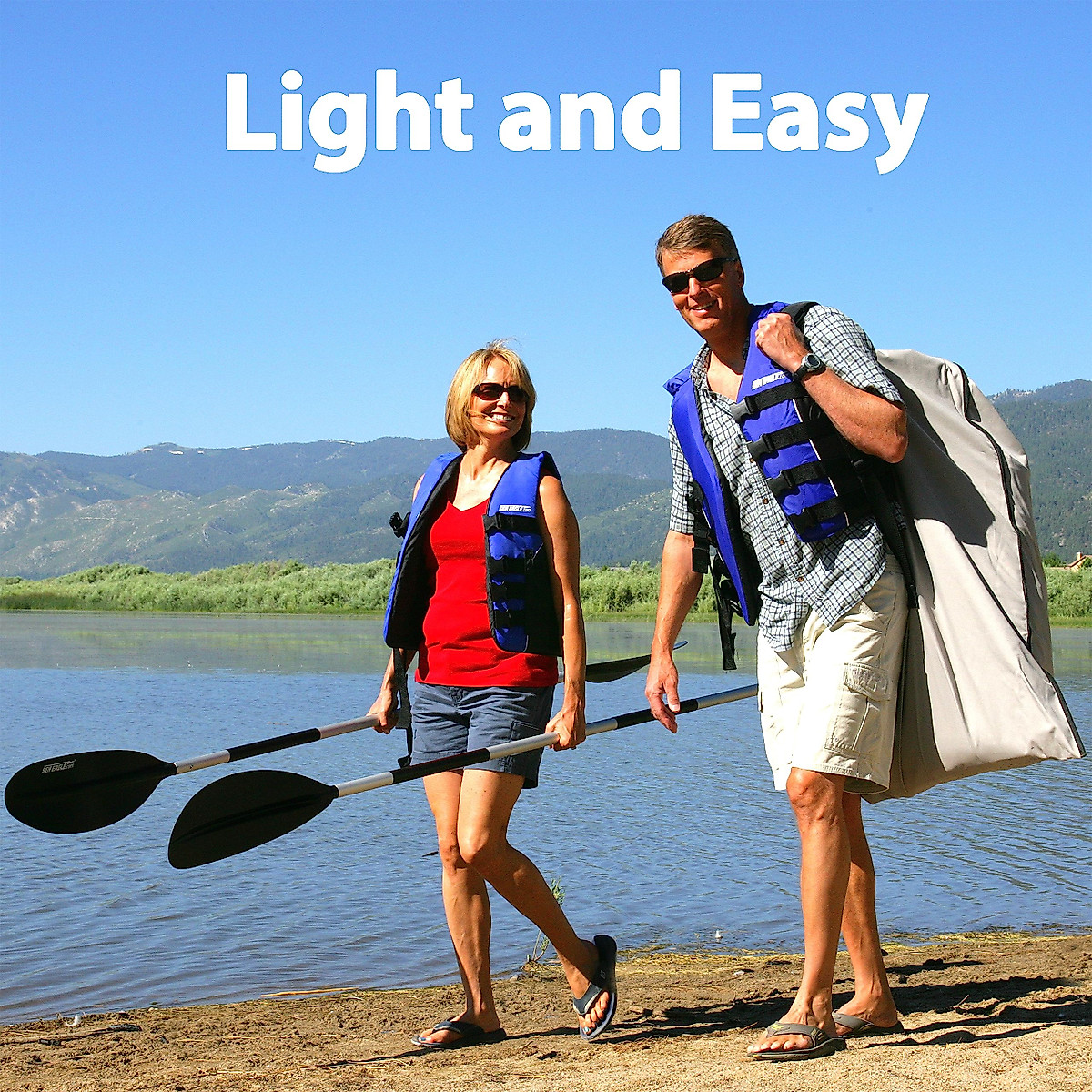 Sea Eagle SE330 Two Person Inflatable Sport Kayak Boat with Two Seats, Two Paddles and Pump