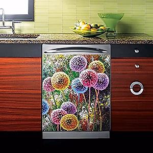 Colourful Dandelion Painting Kitchen Dishwasher Cover Magnetic Sticker,Refrigerator,Washing Machine Magnet Panel Decal,Flower Dryer Decorative Floral Cover for Home Decor 23in W x 26in H