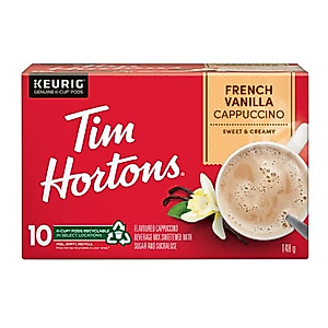 Tim Hortons French Vanilla Cappuccino Flavoured Coffee, Single Serve Keurig K-Cup Pods, 10 Count