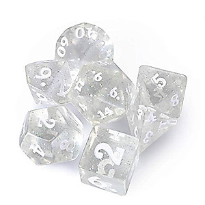 Wiz Dice Titan 25mm Dice - Large Polyhedral Dice Set for Various Role Playing Dice Games - Sparkle Vomit 7 Cnt -DND Dice Set with a Clear Dice Box - Includes D4, D6, D8, D10, D10(0), D12 & D20