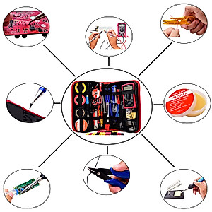 Soldering Iron Kit - 60W Adjustable Temperature, Digital Multimeter, 5pcs Soldering Tips, Solder Wire, Stand, Desoldering Pump, Solder Wick, Tweezers, Paste [110V US Plug] from Plusivo