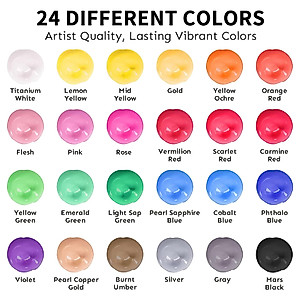 Acrylic Paint Set, 24 Colors (2 oz/Bottle) with 12 Art Brushes, Art Supplies for Painting Canvas, Wood, Ceramic & Fabric, Rich Pigments Lasting Quality for Beginners, Students & Professional Artist