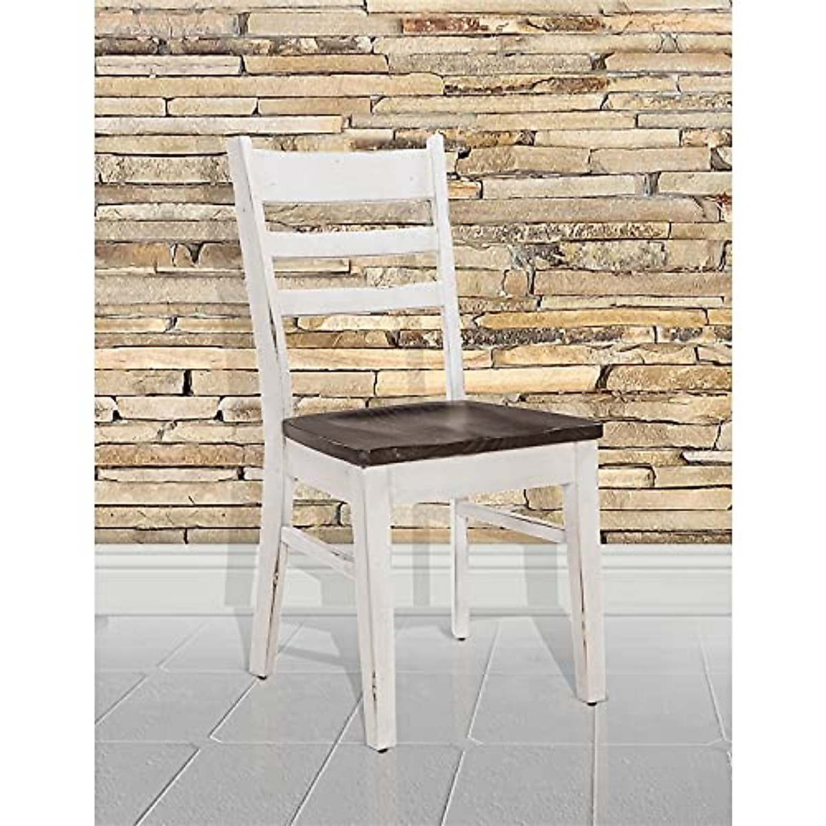 Pemberly Row 18" Wood Dining Room Ladderback Chair with Wood Legs for Kitchen, Modern Restaurant Chairs in Off White and Dark Brown