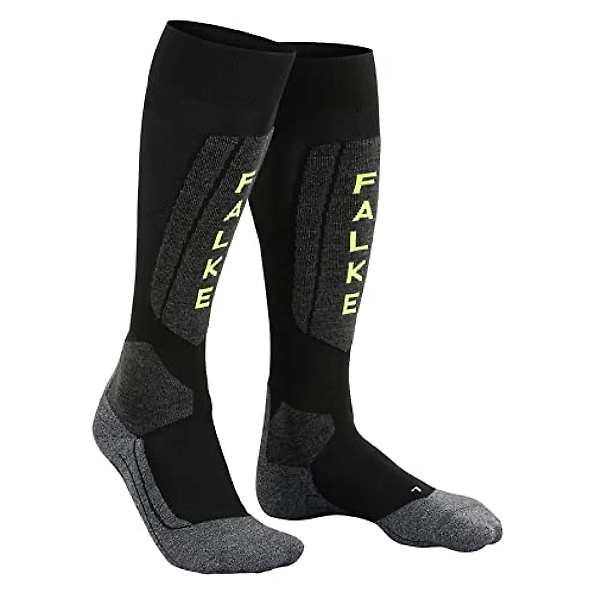 FALKE Men's SK5 Ski Socks, Silk, Knee High, Ultra Light Cushion, Breathable Quick Dry, Winter Athletic Sock, Black (Black-Lightning 3171), 12.5-13.5, 1 Pair