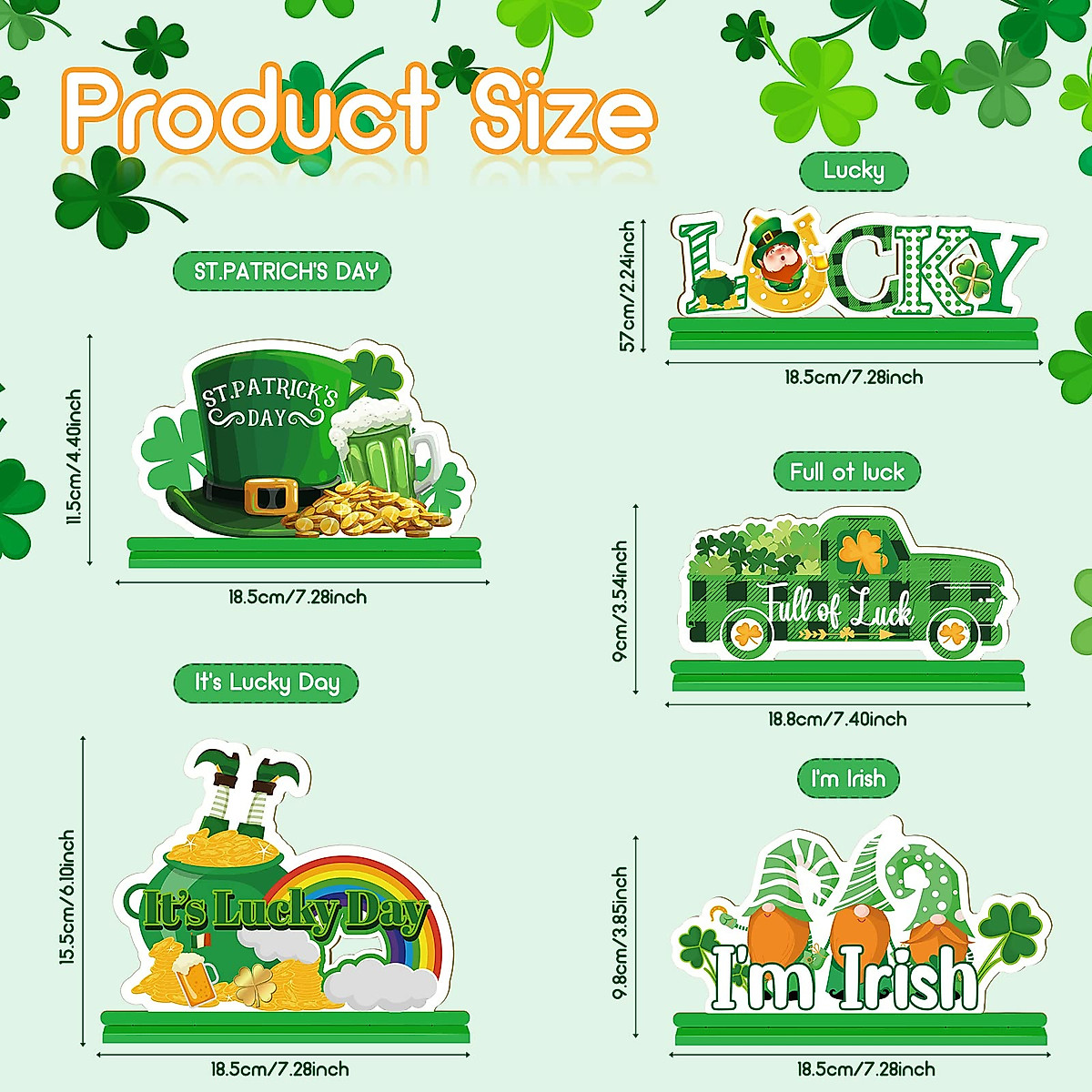 5 Pcs St. Patrick's Day Table Decorations St. Patrick Lucky Table Sign Shamrocks Green Truck Leprechaun Table Ornaments Wooden St. Patrick Table Centerpiece for St Patrick's Day Home Party Decor