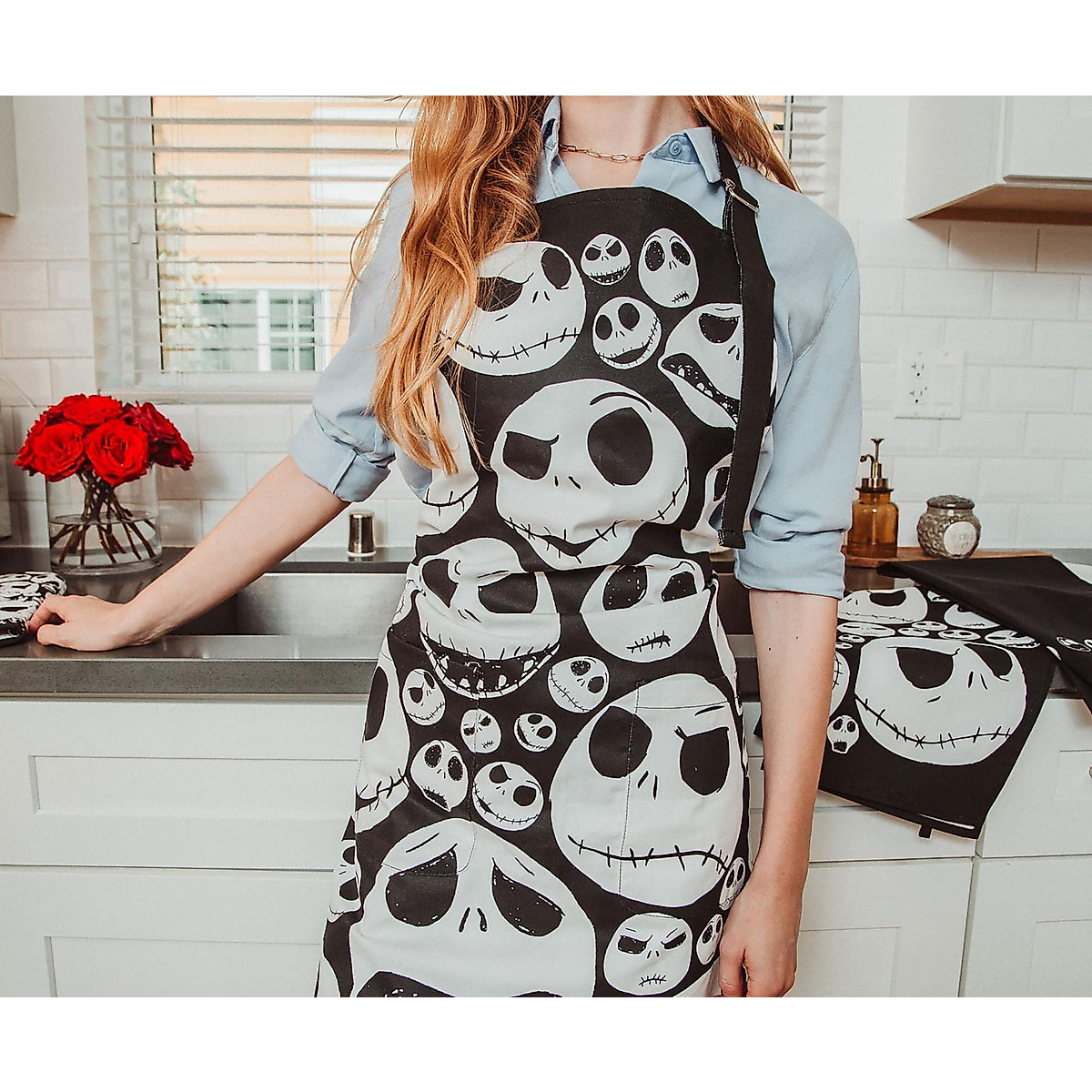 Ukonic Disney The Nightmare Before Christmas Jack Skellington Faces Cooking Apron For Kitchen, Baking, BBQ
