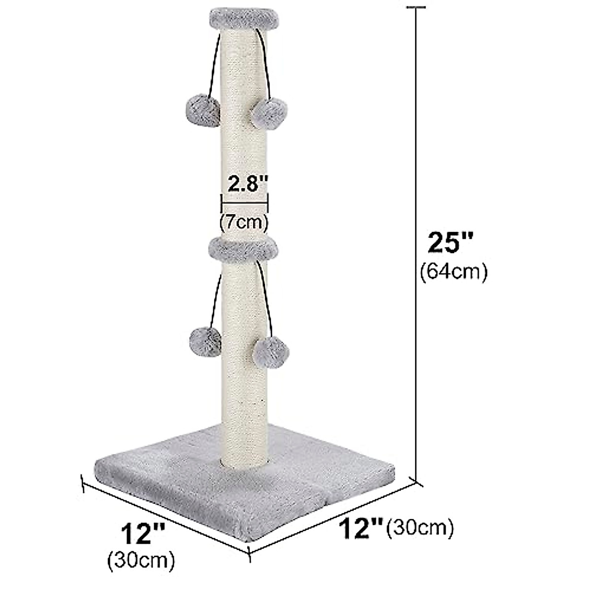 Dimaka Cat Scratching Post, Natural Sisal Rope Claw Scratcher Post with 4 Hanging Toy Balls for Indoor Cats and Kittens (25 inches for Kittens, Grey)