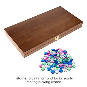 Mancala Board Game- 4 Player, Square Root Strategy Game, Folds for Storage or Travel and Includes 96 Plastic Stones for Kids & Adults by Hey! Play! , Brown
