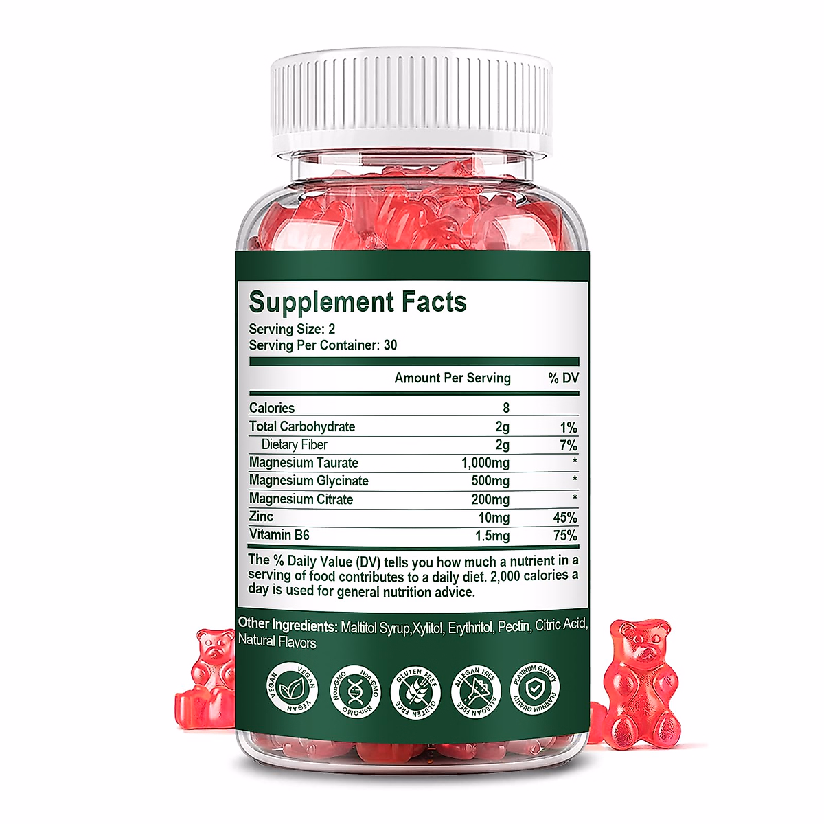 Magnesium Taurate Gummies with Magnesium Taurate, Magnesium Glycinate & Magnesium Citrate-for Heart Health, Muscles Function, Mood Support-Vegetarian, Non-GMO